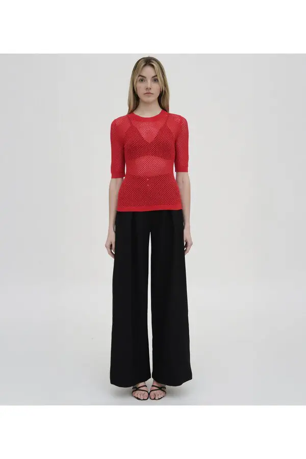 Rosetta Getty Mesh Cropped Sleeve Pullover - Red
