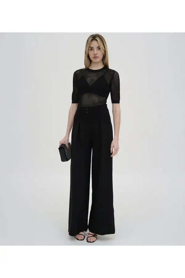Rosetta Getty Mesh Cropped Sleeve Pullover - Black