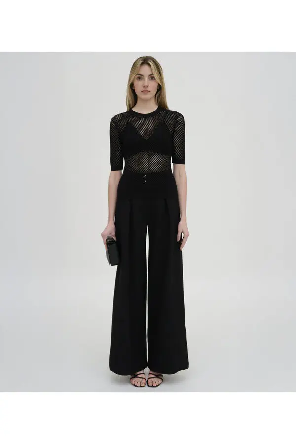 Rosetta Getty Mesh Cropped Sleeve Pullover - Black