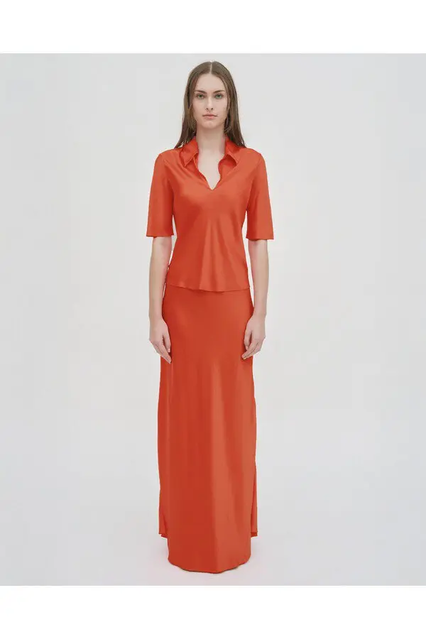 Rosetta Getty Silk Satin Bias Polo Top