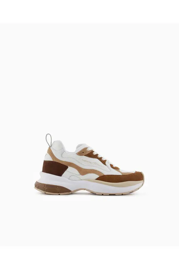 Emporio Armani Mesh Sneakers With Signature Logo - Natural