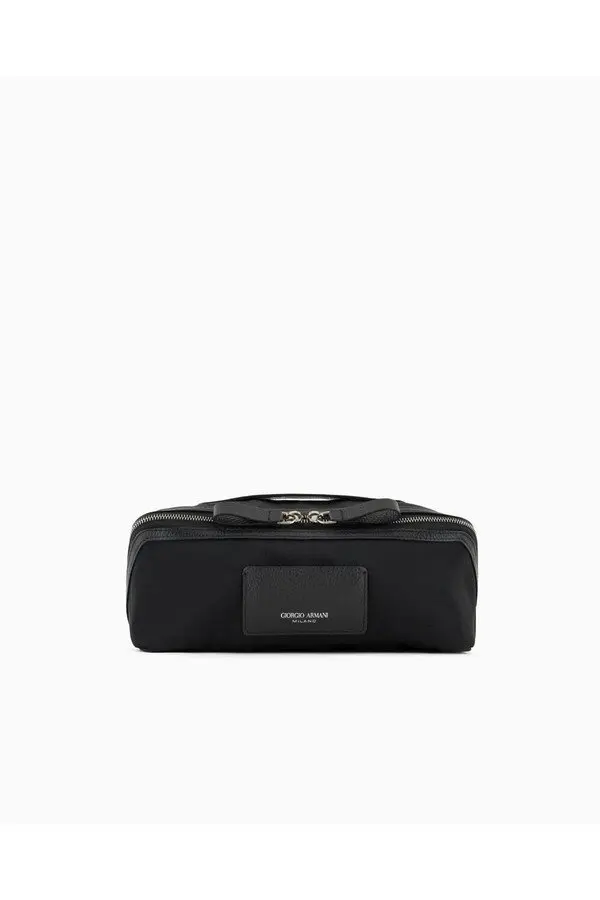 Giorgio Armani Nylon And Leather Washbag - Black