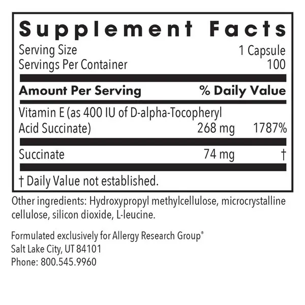 ALLERGY RESEARCH GROUP Vitamin E 100 Capsules