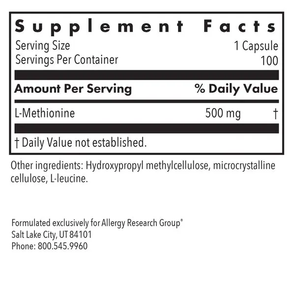 ALLERGY RESEARCH GROUP L-methionine 100 Capsules