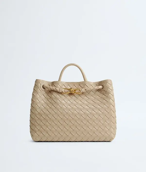 Bottega Veneta Intrecciato Leather Andiamo Top Handle Bag - Ecru