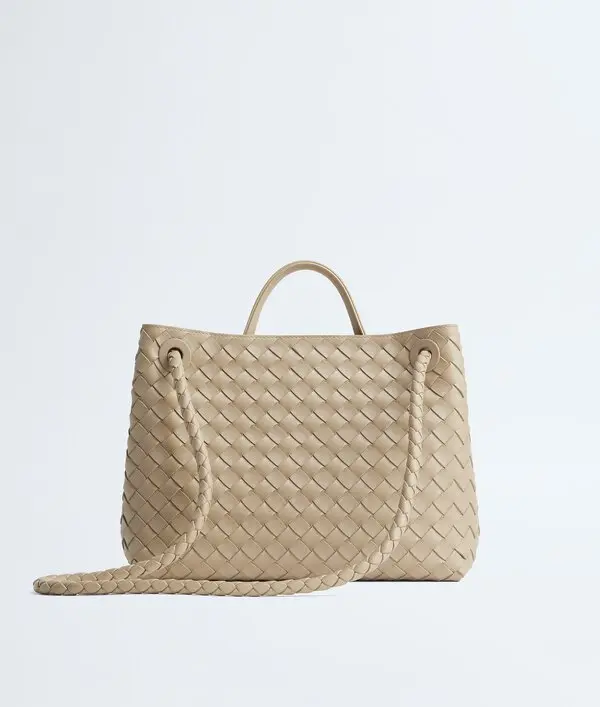 Bottega Veneta Intrecciato Leather Andiamo Top Handle Bag - Ecru