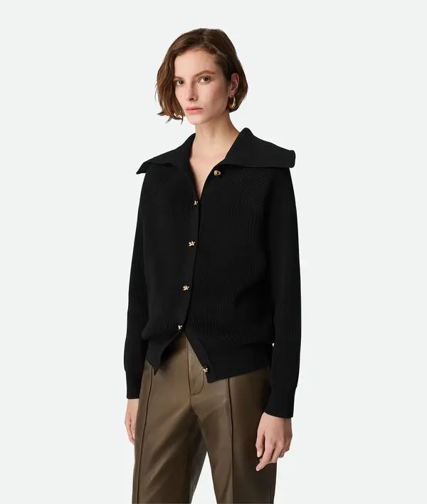 Bottega Veneta Cotton Rib Cardigan - Black