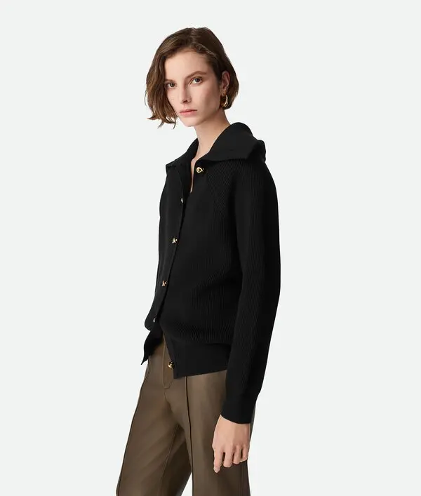 Bottega Veneta Cotton Rib Cardigan - Black