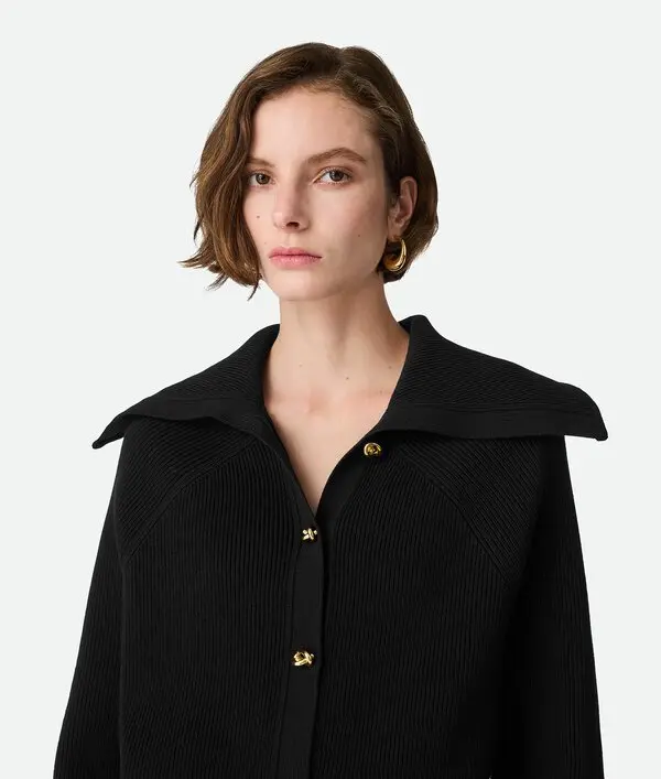Bottega Veneta Cotton Rib Cardigan - Black