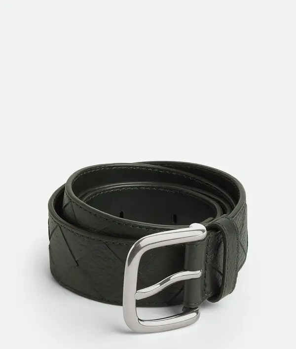 BOTTEGA  VENETA Bottega Veneta Intrecciato Taurillon Leather Belt - Dark Green