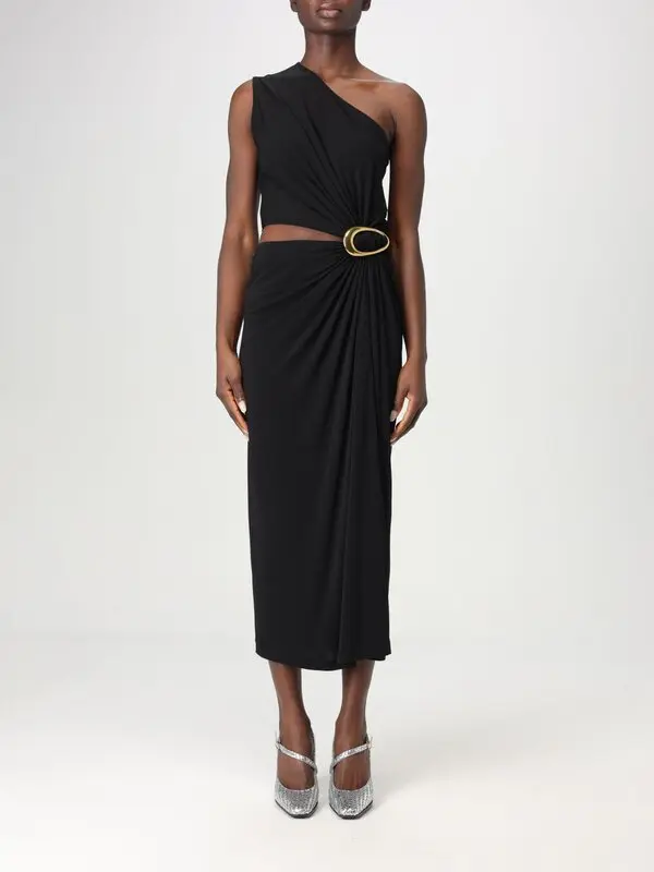 Bottega Veneta Asymmetric Crepe Jersey Midi Dress In Black | Editorialist