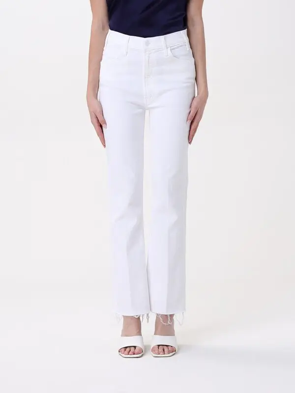MOTHER Straight Leg Jeans With Raw Edge Hem - White