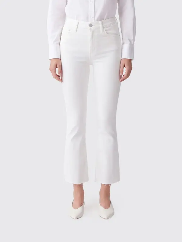 MOTHER Straight Leg Jeans With Raw Edge Hem - White