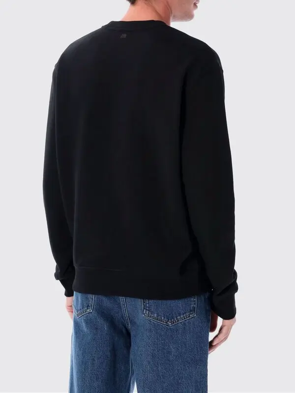 AMI Paris Relaxed Fit Cotton Crewneck Sweatshirt With Contrast Embroidered Logo - Black