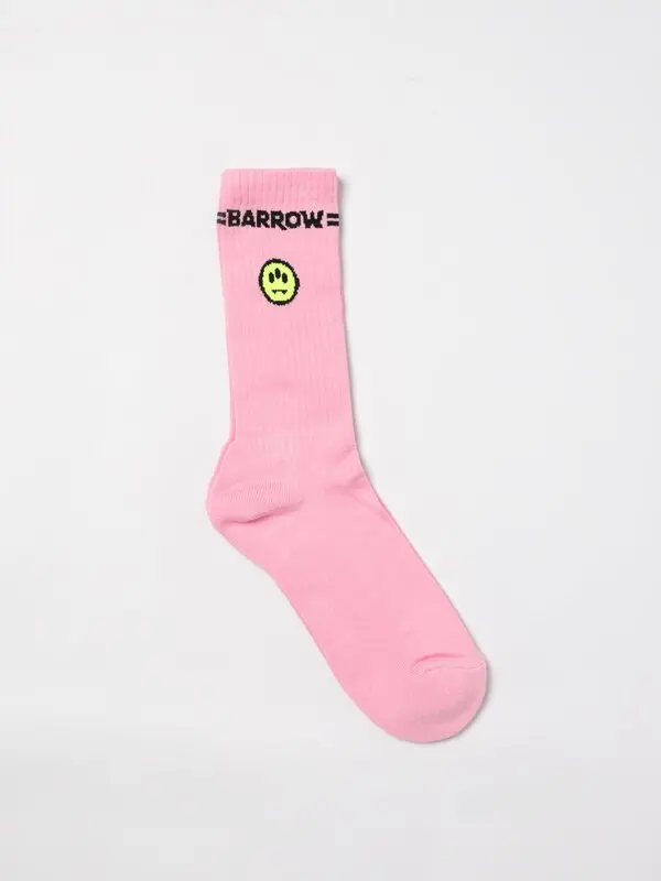 BARROW Ribbed Crew Socks With Smiley Motif - Pink