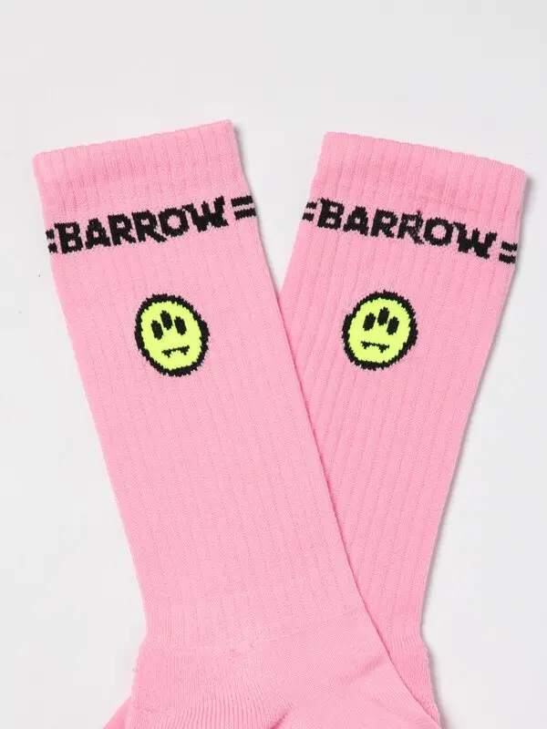 BARROW Ribbed Crew Socks With Smiley Motif - Pink