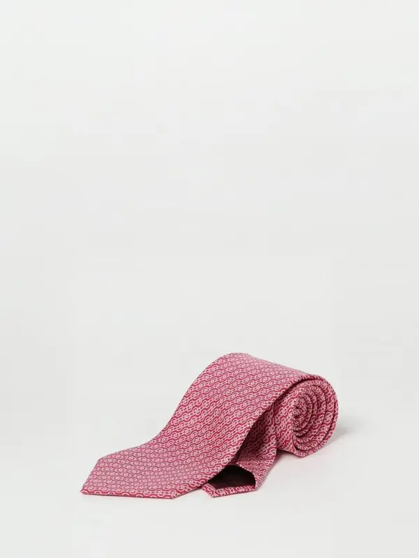 FERRAGAMO Silk Tie With Woven Print - Pink