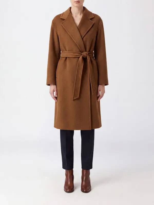 Max Mara Belted Wool Coat - Leather