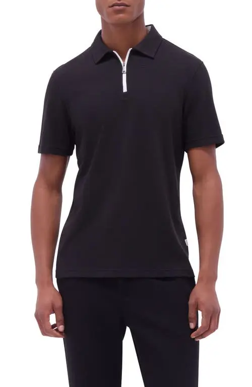 Bugatchi Quarter Zip Polo - Black