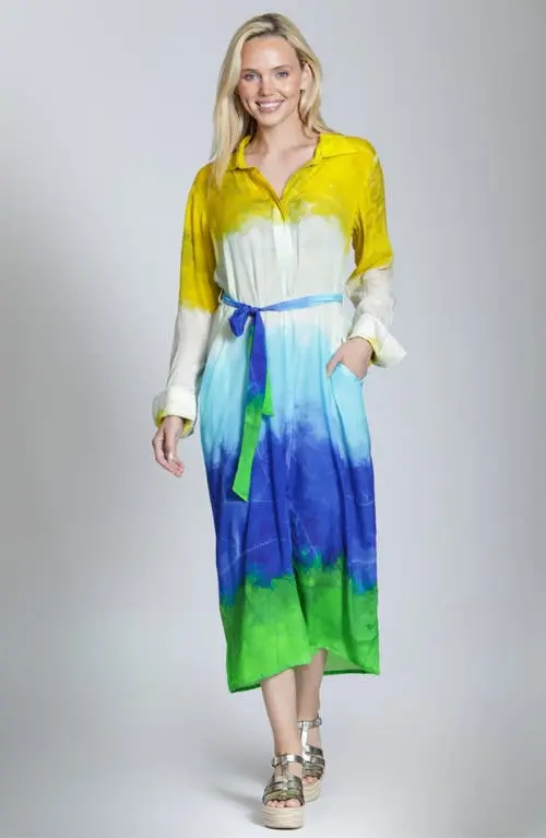 APNY Mix Print Long Sleeve Shirt Dress - Blueyellow Multi