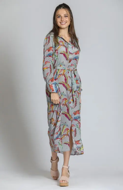 APNY Mix Print Long Sleeve Shirt Dress - Grey Multi