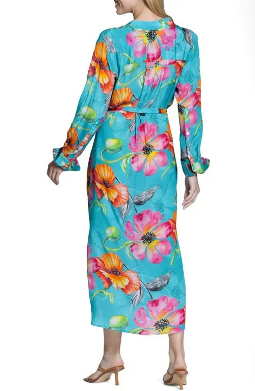 APNY Mix Print Long Sleeve Shirt Dress - Turquoise Multi