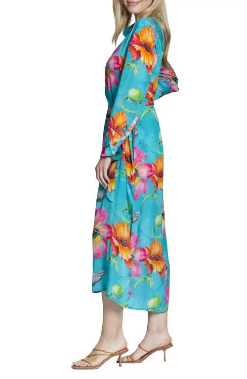 APNY Mix Print Long Sleeve Shirt Dress - Turquoise Multi