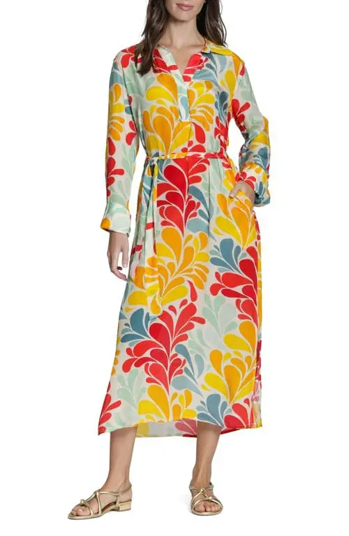 APNY Mix Print Long Sleeve Shirt Dress - Yellow Multi