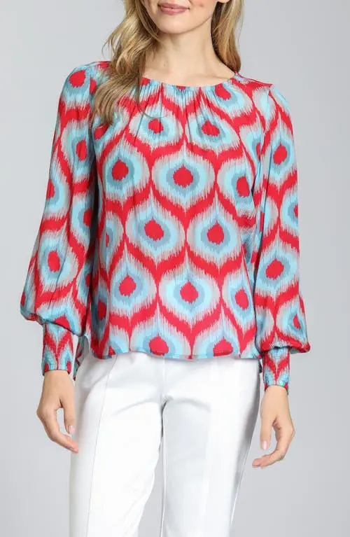 APNY Printed Blouson Sleeve Top - Red Multi