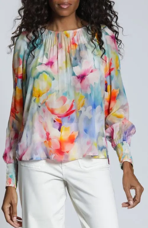 APNY Printed Blouson Sleeve Top - Yellowpink Multi