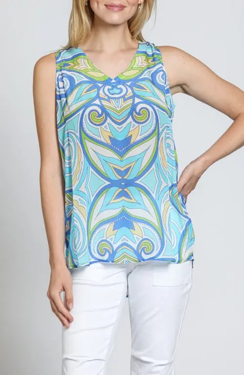 APNY Print V-neck Tank - Turquoise Multi