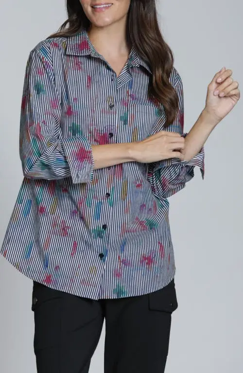 APNY Print Cotton Button-up Shirt - Black Multi