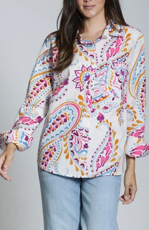 APNY Print Cotton Button-up Shirt - Pink Multi