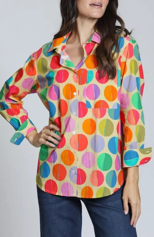 APNY Print Cotton Button-up Shirt - Pinkorange Multi Dots