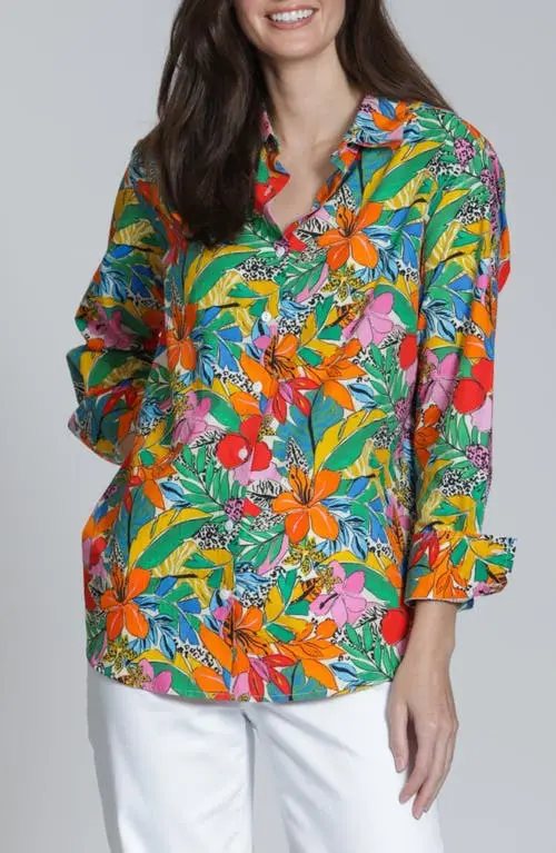 APNY Print Cotton Button-up Shirt - Pinkorange Multi