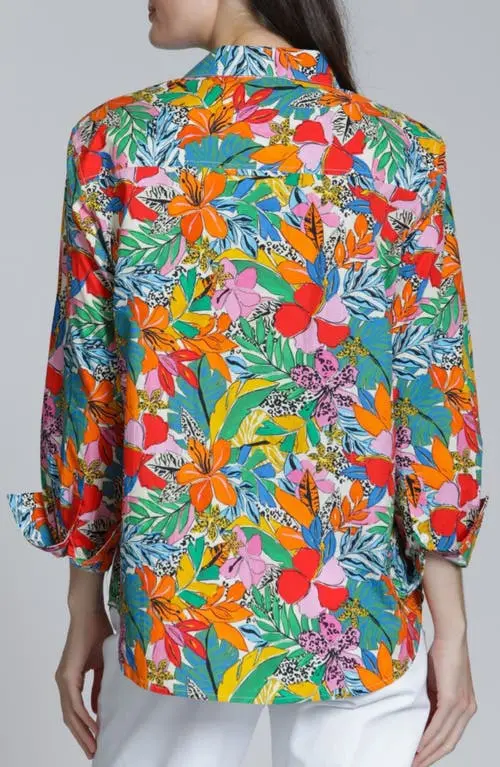 APNY Print Cotton Button-up Shirt - Pinkorange Multi
