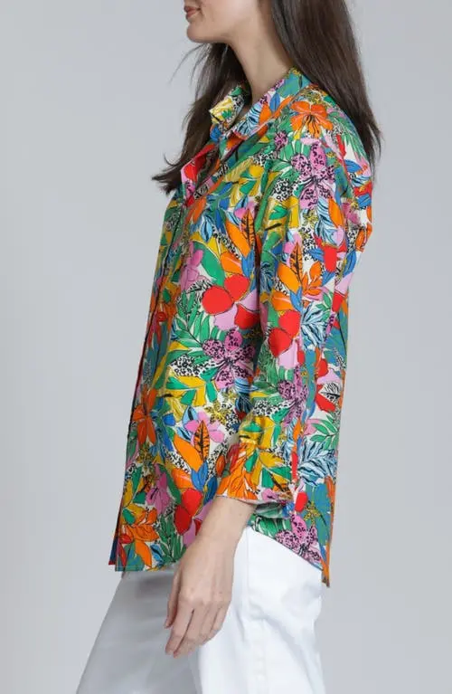 APNY Print Cotton Button-up Shirt - Pinkorange Multi