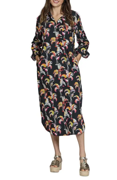 APNY Printed Cotton Shirtdress - Black Multi