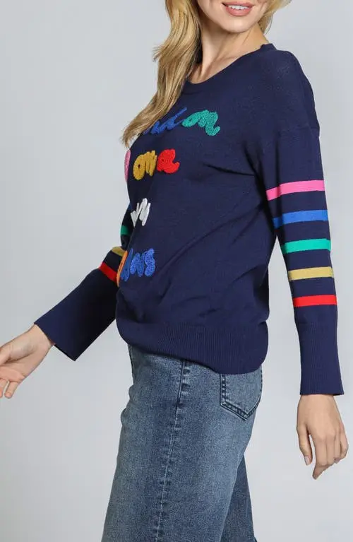 APNY Bouclé Accent Graphic Crewneck Sweater