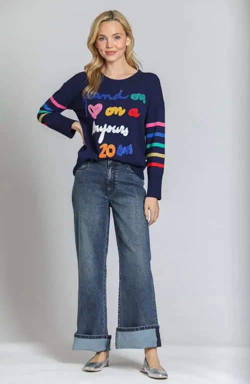APNY Bouclé Accent Graphic Crewneck Sweater