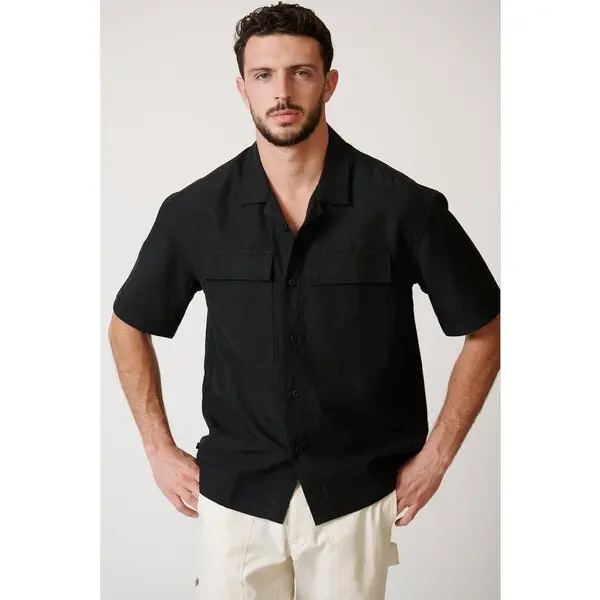 LEISURE LAB Palma Button Up - Matte Black