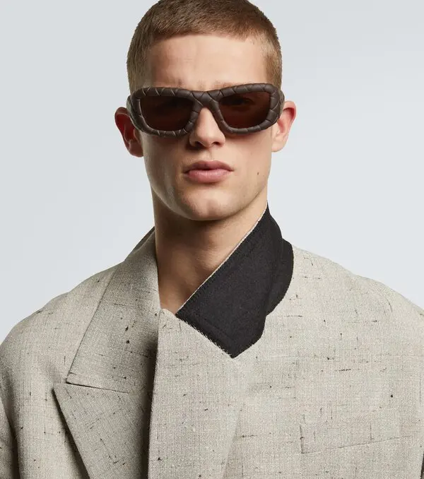 Bottega Veneta Intrecciato Rectangular Sunglasses