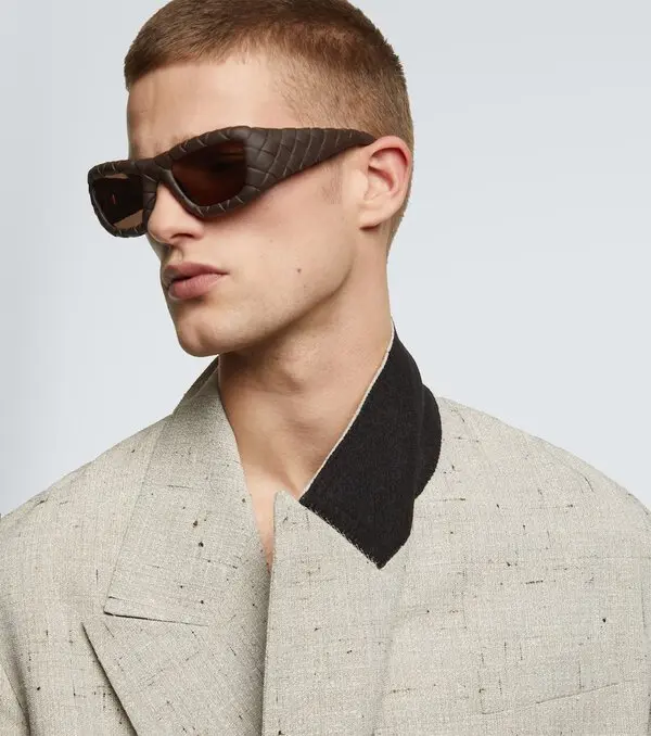 Bottega Veneta Intrecciato Rectangular Sunglasses