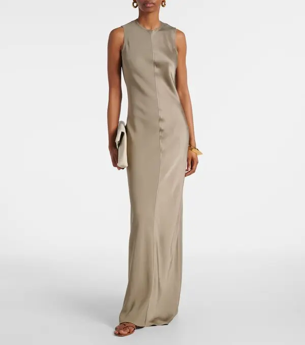 AMI Paris Paneled Satin Maxi Dress - Grey