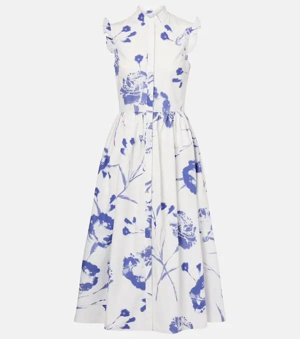 Erdem Floral Cotton Poplin Midi Dress - White