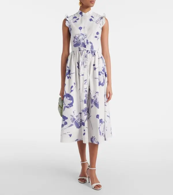 Erdem Floral Cotton Poplin Midi Dress - White