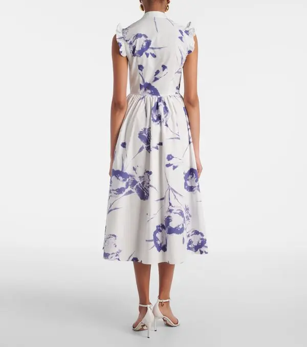 Erdem Floral Cotton Poplin Midi Dress - White