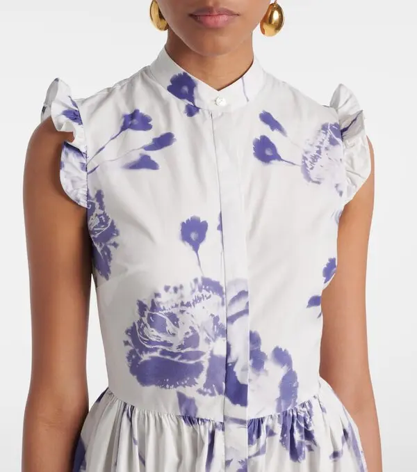 Erdem Floral Cotton Poplin Midi Dress - White