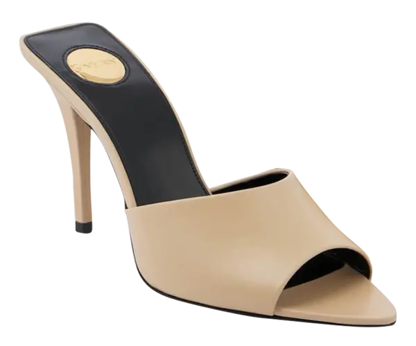 Saint Laurent Romy 90 Leather Mules - Beige