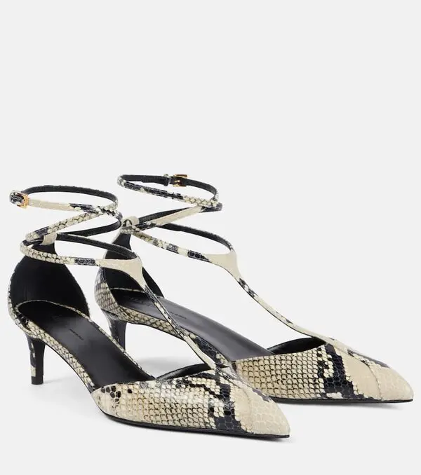 Khaite Mia 45 Snake-effect Leather Pumps - White